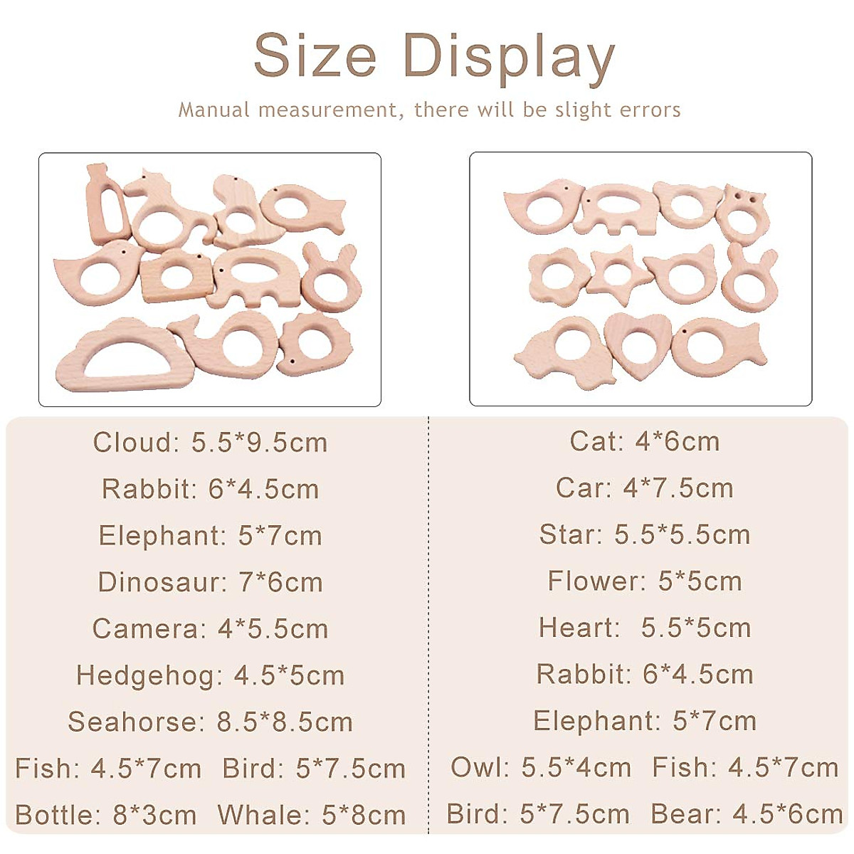 Promise Babe Wooden Baby Toys 11pc Bird Elephant Wood Montessori Toys Organic Infant Handmade Pendant Rings Set Shower GIFT