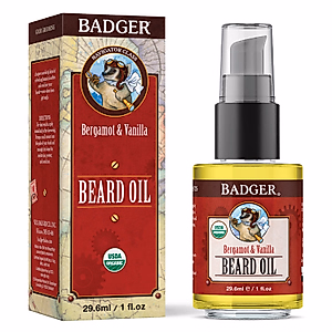 Badger Beard Oil, Babassu & Jojoba, Certified Organic, Premium Beard Conditioner, Beard Oil for Dry Skin, Beard Oil for Long Beards, Facial Hair Oil, 1 fl oz Glass Bottle