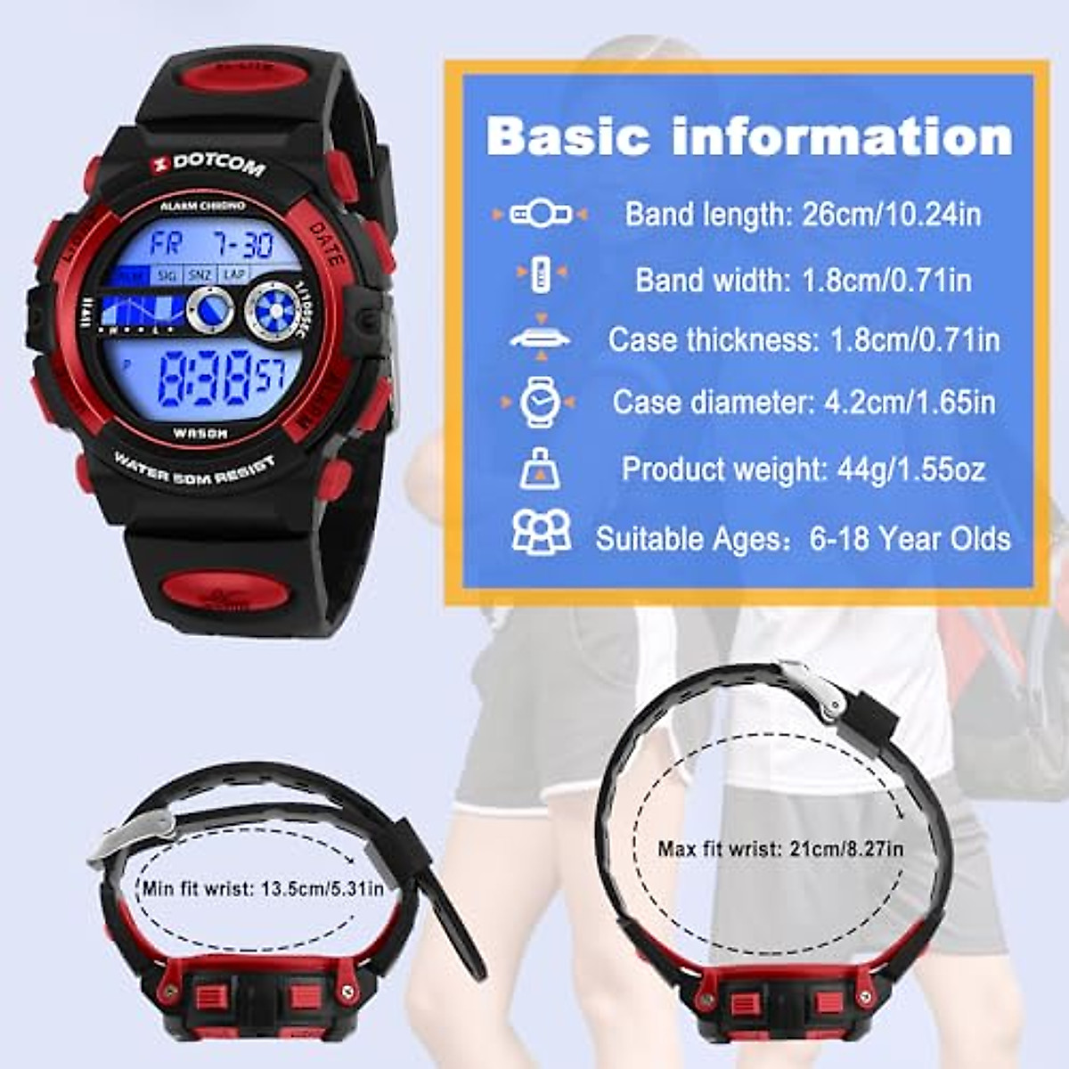 CKV Kids Digital Watch Boys Watches Ages 5-18, Waterproof Multifunctional Sport Watches with 7 LED Backlight Alarm Calendar Timer for Boys