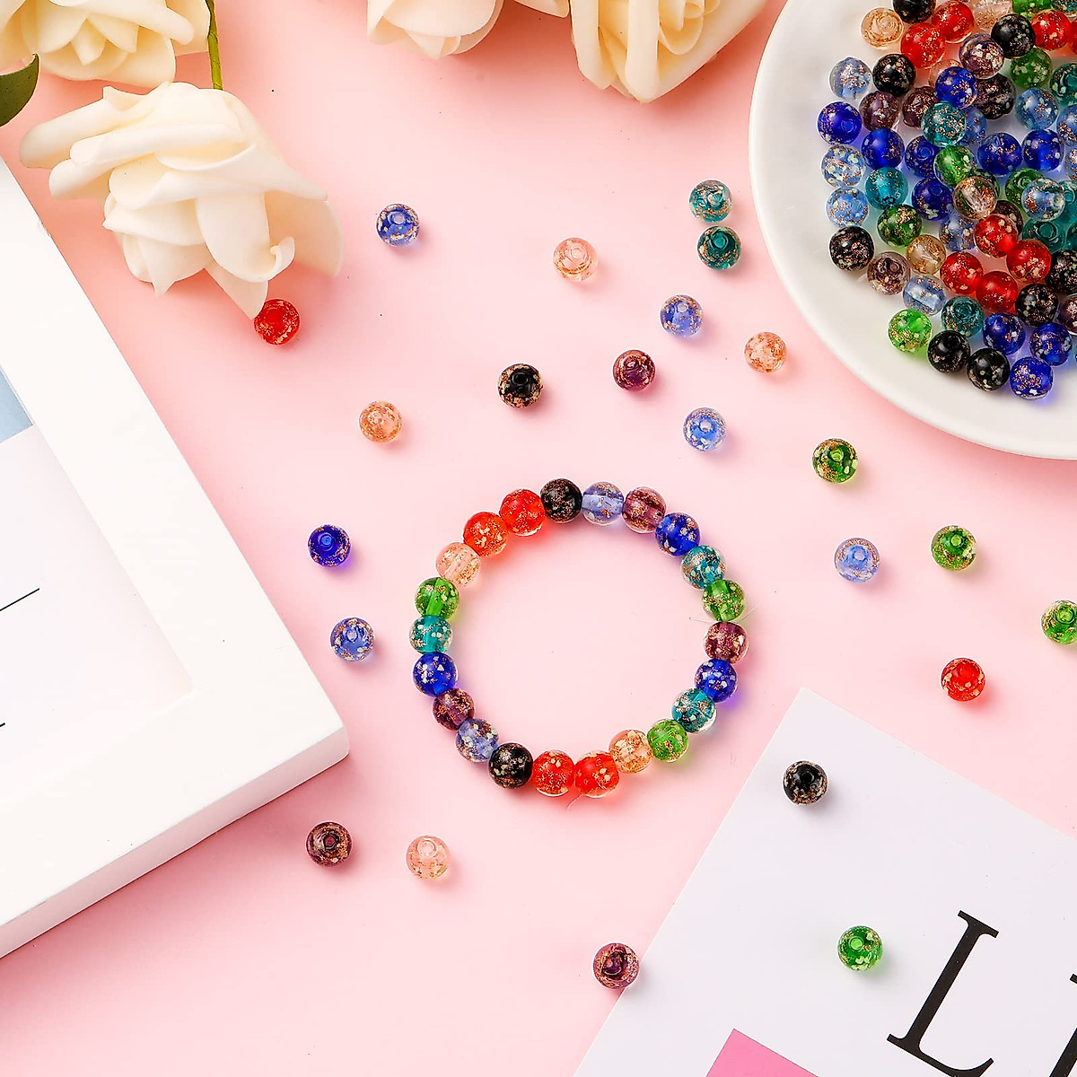 Lyrow 120 Pcs Luminous Glass Beads 8mm Round Beads Bulk Glow in The Dark Beads Glass Round Loose Spacer Ball Beads for Making DIY Craft(Multicolor)