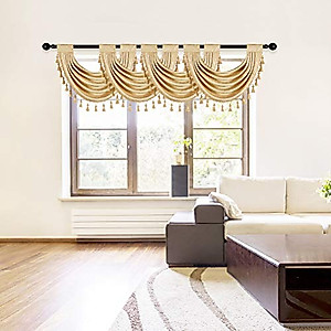 ELKCA Thick Chenille Waterfall Swag Valances for Living Room Gold Valance Window Curtains for Kitchen,Pack of 2 (Gold, 30" W x 22" L)