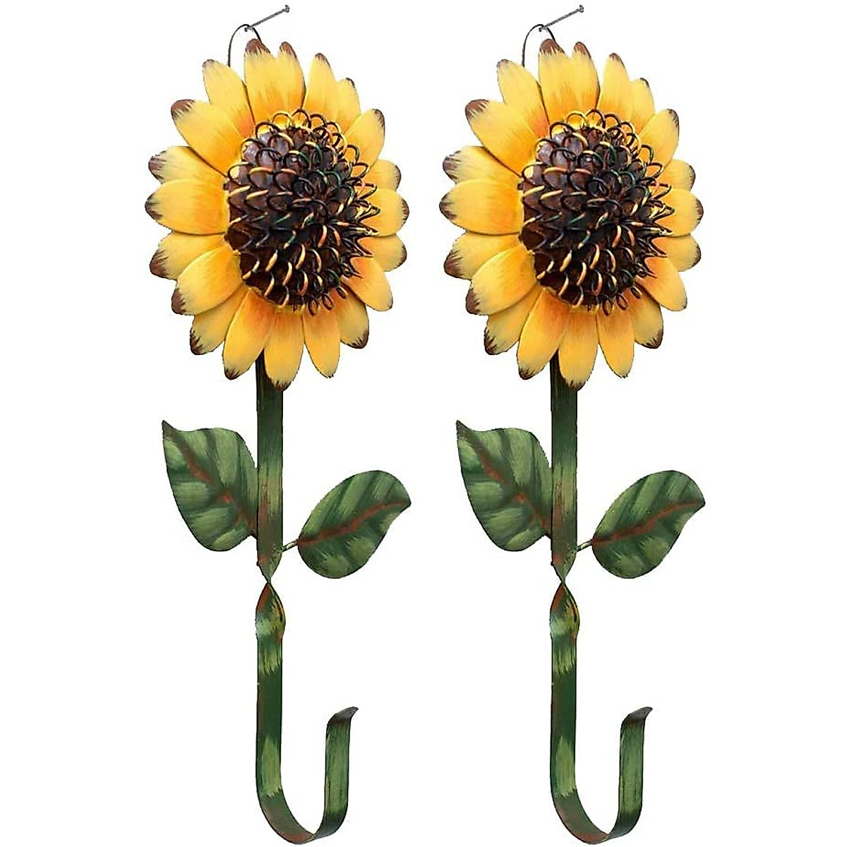 Morning View Sunflower Key Holder Metal Wall Mounted Sunflower Key Hook, Flowers Coat Rack, Durable Robe Rack, Decorative Hat Rack Towel Rack for Home Decor (Set of 2)