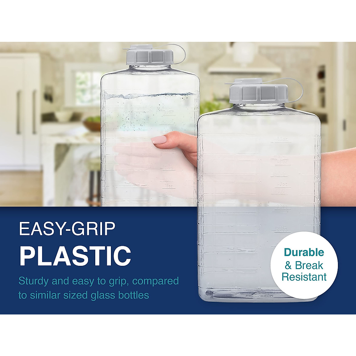 Arrow 2 Qt Bottle with Cap for Cold Drinks - Clear View Plastic Refrigerator Bottle with Easy-Pour Spout and Graduated Markings - Made in USA, BPA Free Plastic - Ideal for Water, Iced Tea, Juice