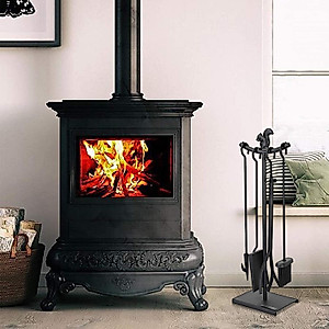 MYFIREPLACEDIRECT 5 Pieces Fireplace Tools Sets Strength Wrought Iron Indoor Outdoor Fire Place Toolset Hearth Accessories Kit (Black Squirrel w/Gloves)