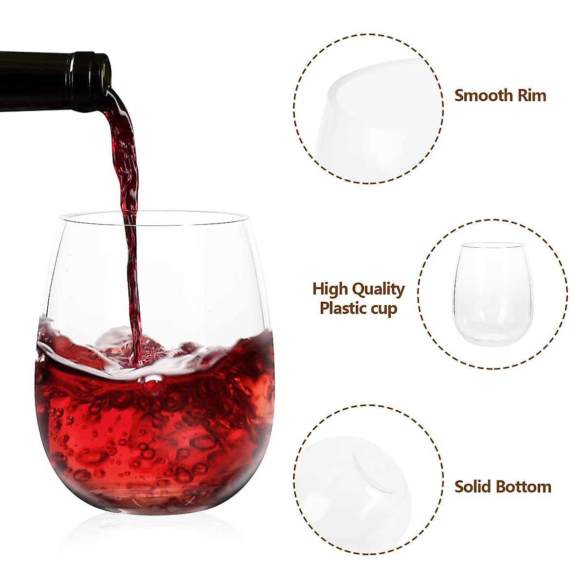 XINGUO PLASTIC 17-ounce Acrylic Glassses Stemless Wine Glasses, set of 8 Clear - Unbreakable, Dishwasher Safe, BPA Free…