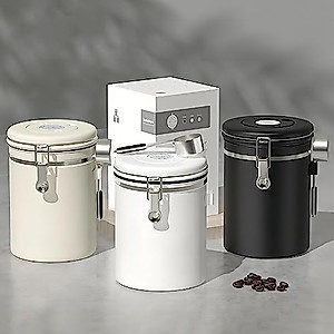 Fourmor Stainless Steel Coffee Grounds and Beans Container Canister with Date-Tracker - CO2-Release Valve and Measuring Scoop 22OZ for Grounds Coffee, Beans, Tea, Flour, Cereal, Sugar