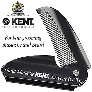 Kent 87T Combo Handmade Folding Pocket Comb for Men, Fine Tooth Hair Comb Straightener for Everyday Grooming Styling Hair, Beard or Mustache, Use Wet or Dry, Saw Cut Hand Polished, Made in England