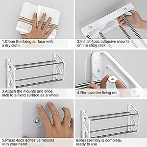 Yocice Wall Mounted Shoes Rack 3Pack/Can Store 6Pairs Sneakers and 6Pairs Slide Sandal,with Sticky Hanging Mounts, Shoes Holder Storage Organizer Shelf ,Door Shoe Hangers, SM07-17.5inch-3Pack(White)