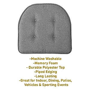 Sweet Home Collection Chair Cushion Memory Foam Pads Tufted Slip Non Skid Rubber Back U-Shaped 17" x 16" Seat Cover, 4 Count (Pack of 1), Grey