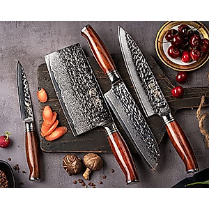 YARENH Kitchen Knife Set with Cleaver 4 Pcs, 73 Layers Damascus High Carbon Stainless Steel, Full Tang Natural Sandalwood Handle, Professional Chef Knife