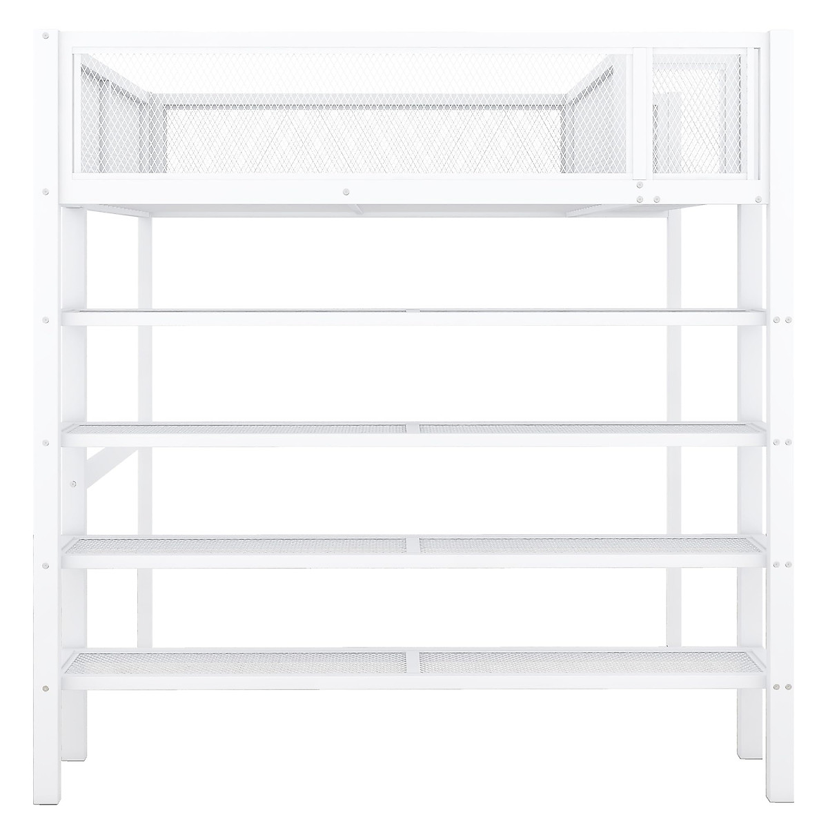 Bellemave Full Size Loft Bed with 4-Tier Shelves and Storage, Metal Loft Bed with Bookshelf, Full Size Loft Bed with Storage Stairs(White)