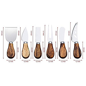 Cheese Knife, ONIPU 6-Piece Wood Handle Stainless Steel Cheese Knife Set, Cheese Accessories Knives, Cut, Slice, Shave Spread All Kinds of Hard and Soft Cheese Tool, Gift Box Serving for All Occasions