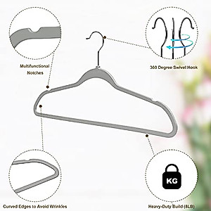 Quality Hangers Clothes Hangers 20 Pack - Non-Velvet Plastic Hangers for Clothes -Heavy Duty Coat Hanger Set -Space-Saving Closet Hangers with Chrome Swivel Hook, Functional Non-Flocked Hangers, Gray