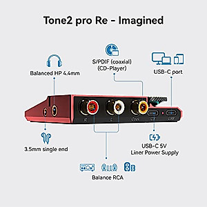 USB DAC Amp,Khadas Tone 2 Pro | Desktop Digital Analog Converter -Headphone Amplifier with USB-C/USB-C(I2S) Inputs/Outputs: 3.5mm Unbalanced / 4.4mm Balanced/RCA - MQA DECODER (Red)