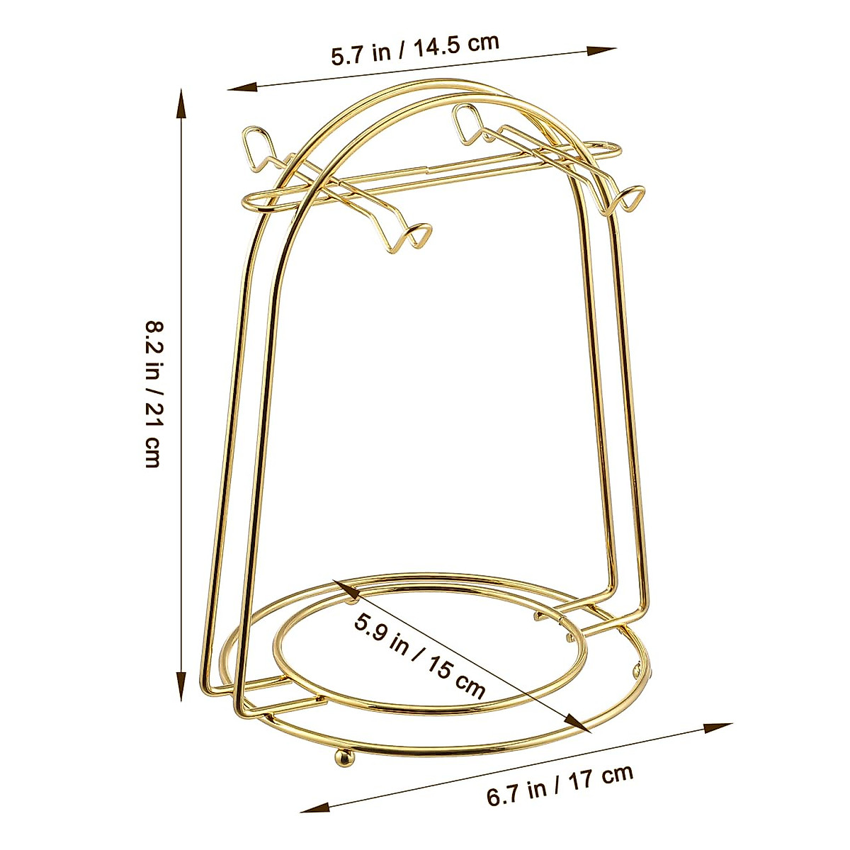 jojofuny Golden Metal Tea Mugs Display Stand 4 Hook European Style Cups Holder Tree Wrought Iron Saucer Organizer Rack for Coffee Home Jewelry Entryway Key Bar Accessories