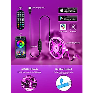 MATICOD LED 9.84ft RGB Strip Lights for TV Behind, USB for 32-43in TV, Bluetooth APP Remote Control Music Sync TV Backlight for Gaming Room