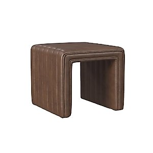 Spatial Order Modern Channel Tufted Faux Leather Ottoman Home Décor|Ottoman for Living Room & Bedroom - Brown Faux Leather