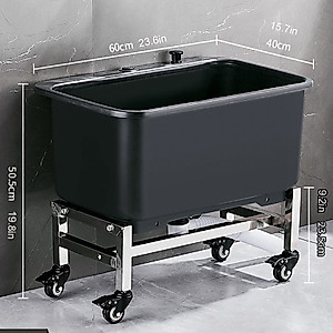 Floor Mop Sink With Roller, Free Standing Wash Station Commercial , Multipurpose Sink, For Garden Garage Schools, Hospitals, Factories, Hotels,Property Companies ( Color : Black , Size : 60*50.5cm )