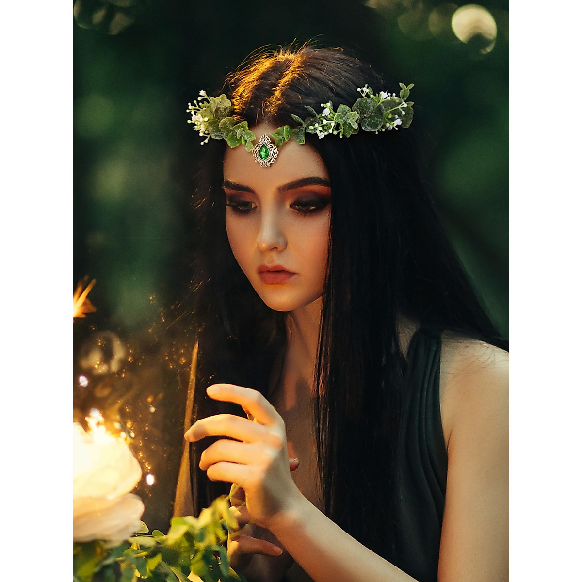 SWEETV Fairy Leaf Crowns for Women Elven Princess Tiara Flower Elf Headpiece for Cosplay Halloween Costume Photoshoot Wedding