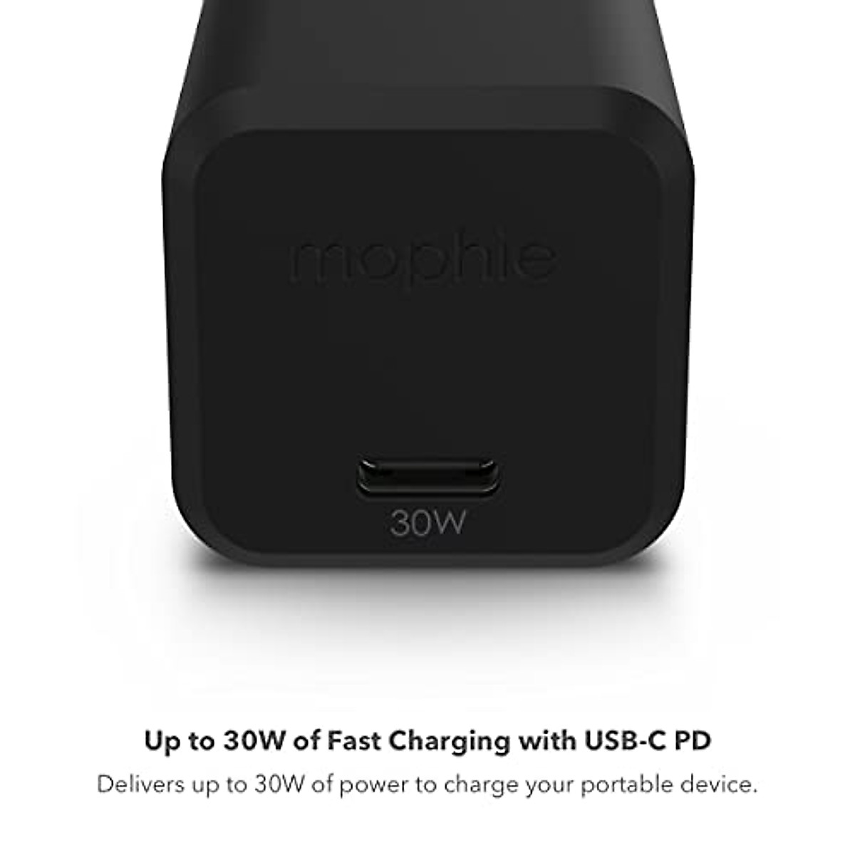 mophie USB C Charger GaN 30W Fast Compact Foldable Charger for MacBook Pro 13, Galaxy S22/S22+/S22 Ultra/S21, Note 20/10, iPhone 14/13/12 Pro, and More - Black