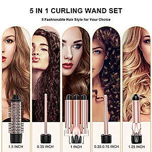 Curling Iron Set 5 in 1,MAXT Curling Wand Set Interchangeable Triple Barrel Curling Iron and Curling Brush Ceramic Barrel Wand Curling Iron(0.35”-1.25”) (Pink)
