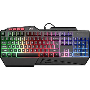 Rii RK202 RGB Gaming Keyboard Multiple Color Rainbow LED Backlit USB Wired Gaming Keyboard,104 Keys Silent Keyboard with Wrist Rest for Windows & Mac PC Gamers (Black)