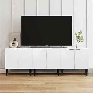 VOWNER Sideboard Buffet Cabinet, Kitchen Accent Cabinet, Modern Credenza with Doors and Adjustable Shelves, Accent Cabinet for Dining Room, Hallway, Bathroom, White