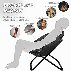 Grezone Folding Saucer Chair, Oversized Lazy Moon Chair with Metal Frame, Comfy Bedroom Chairs for Bedroom, Living Room, Study Black JC