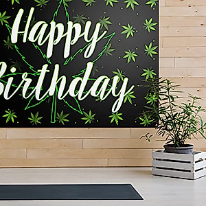Pots Leaves Birthday Backdrop Banner Decor Green - Weed Leaves Theme Happy Birthday Party Decorations for Women Men Supplies