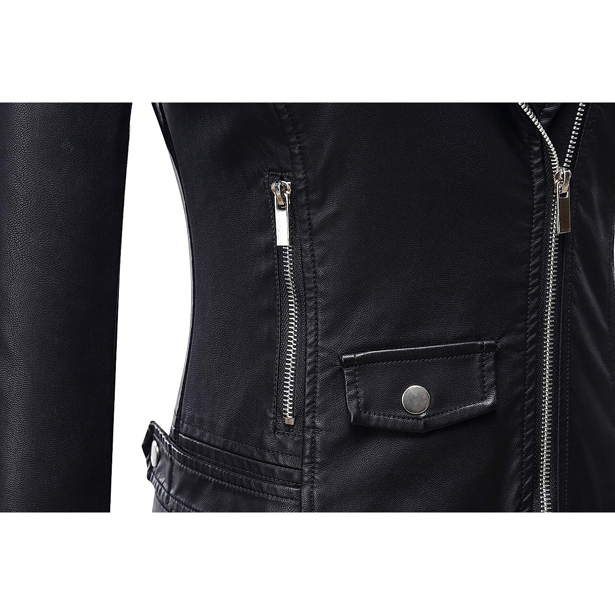 Tanming Women's Faux Leather Moto Biker Short Coat Jacket (Black-XS)