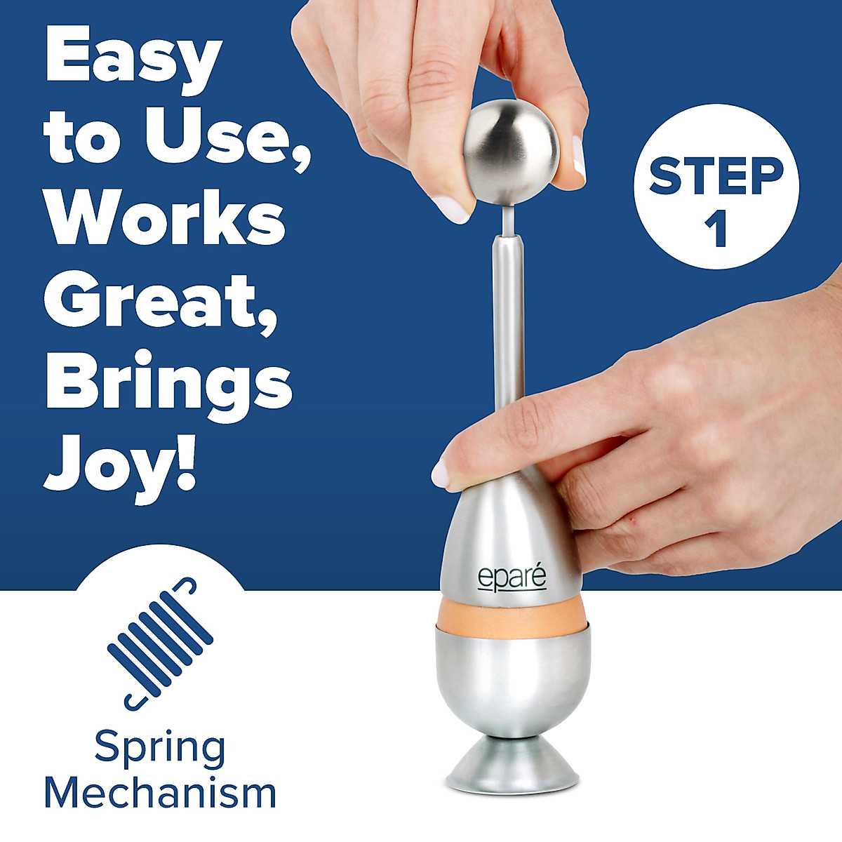 Eparé Egg Cups For Soft Boiled Eggs with Spoons - Hard Boiled Egg Holder & Egg Cracker Tool Set - Stainless Steel Handle Egg Opener Topper & Cutter