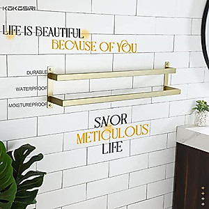 KOKOSIRI 32'' Towel Bars Bathroom 2-Tiers Ladder Bath Towel Hook Wall Mount Square Robe Hook Coat Hook Brushed Gold B5008BG-L32+B1010BG-P2