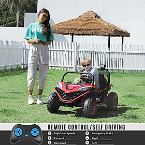 ELEMARA 2 Seater Ride on Car,12V Battery Powered Off-Road UTV Toy,4WD Electric Car with Remote Control,LED Lights,Bluetooth, 3 Speeds,2 Spring Suspension for 3-8 Boys & Girls,Red,48.2"x31"x31.5"