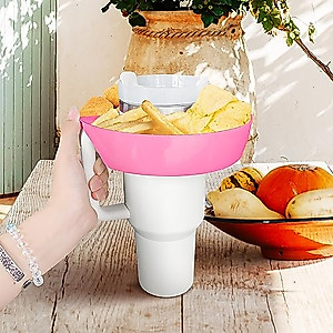Snack Bowl for Stanley Cup, Reusable Snack Ring Tray Platter Compatible with Stanley 40 Oz Tumbler, 3 Compartments for Candy,Appetizer,Nuts,Popcorn, Cup Holder for Stanley Cup Accessories (Pink)