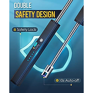 Lighter Electric Candle Lighter Rechargeable - Birthday Gifts for Women Men Upgraded Plasma Arc USB Lighter with LED Display 360° Flexible Neck Flameless Safety Switch Long Lighter for Grill Cooking