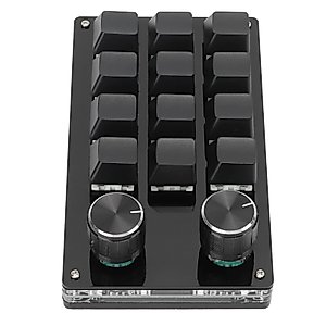 Dioche One Handed Macro Mechanical Keyboard Portable USB Mini 12 Key Multifunction DIY Programmable Keypad with Knob for Office Gaming Lab(Full Black)