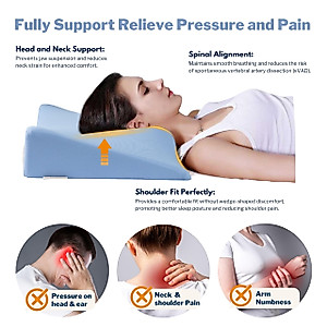 SLEEPY TOAST Neck Pillow for Sleeping fits Shoulder Perfectly, Side Sleeper Pillow with Armrest Area, Memory Foam Pillows for Neck and Shoulder Pain Relief, Cooling Pillow Cases (Blue)
