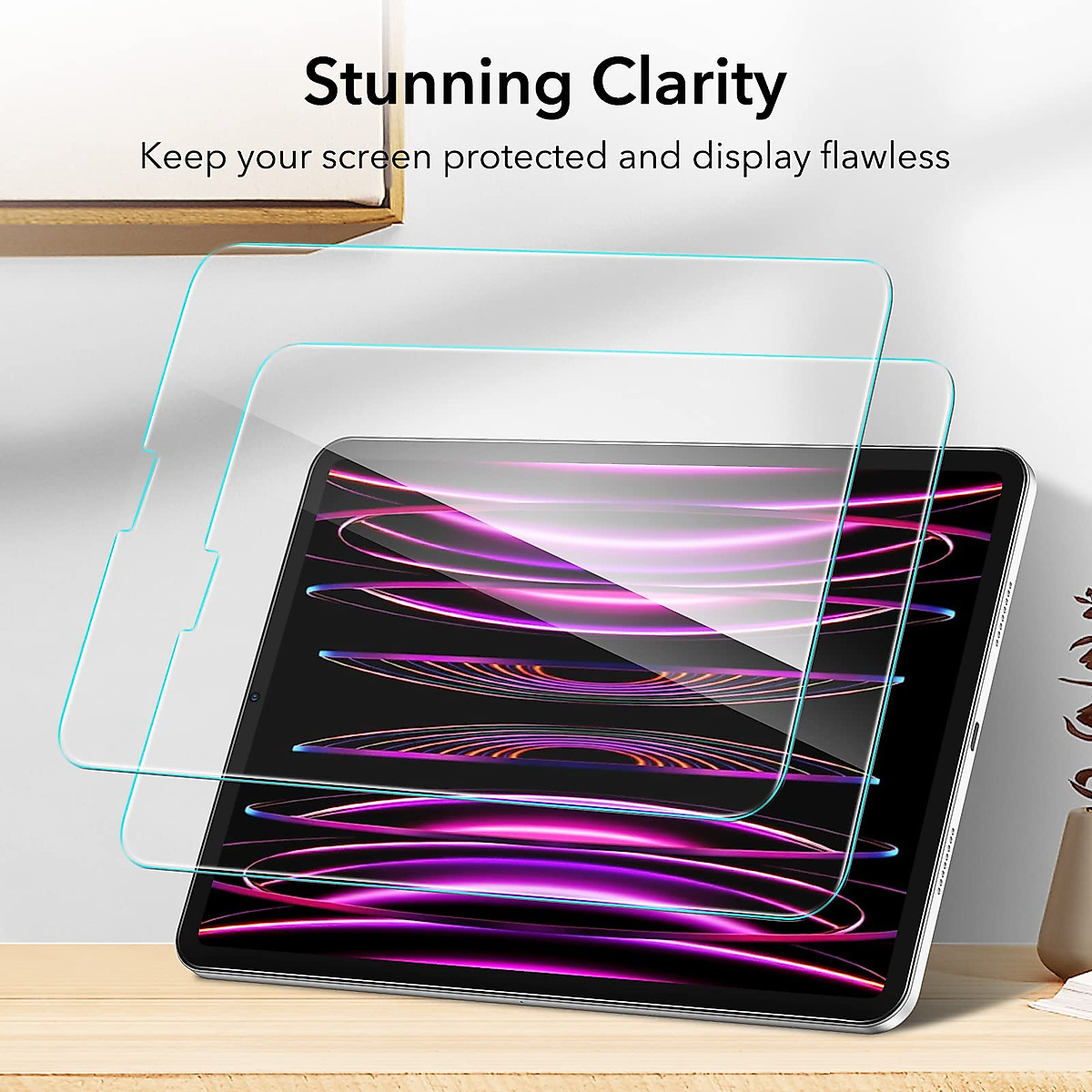 ESR 2 Pack Screen Protector for iPad Pro 12.9 (2022/2021/2020/2018, 6th/5th/4th/3rd Generation), Tempered-Glass Film with Alignment Frame, Anti-Scratch, Face ID & Apple Pencil Compatible, HD Clarity