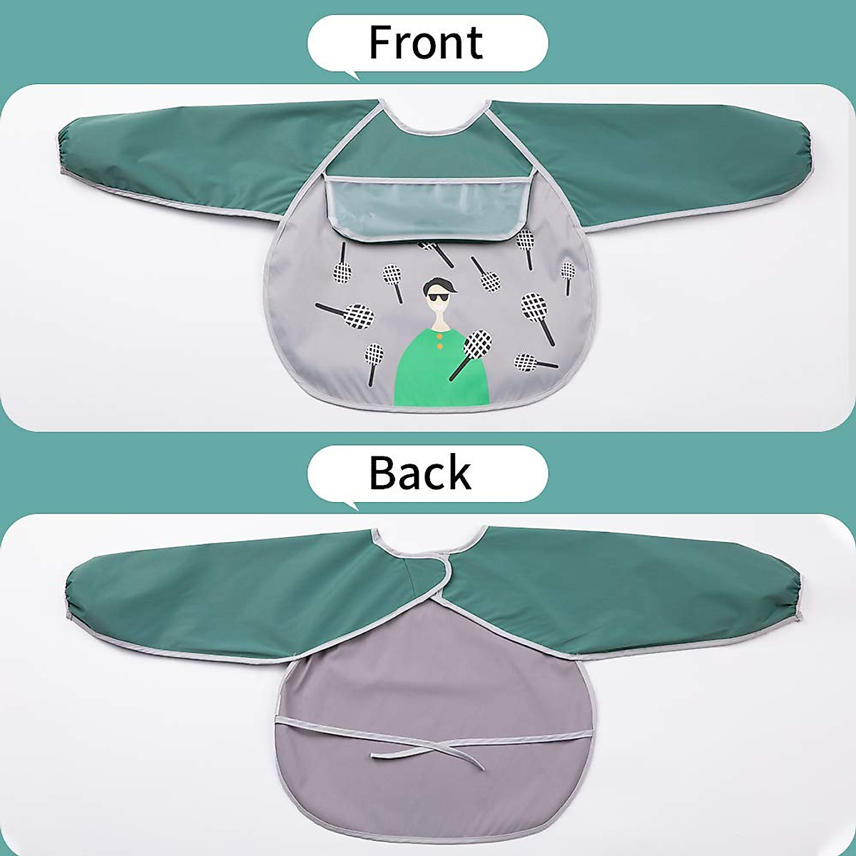 VVS-eLife Long Sleeves Bib-Waterproof Smock with Pocket-Washable Sleeved Bib For 6-24 Months Baby (Green)