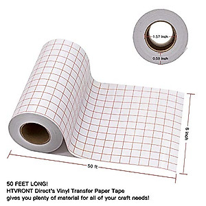 Clear Vinyl Transfer Paper Tape Roll 6" x 50 Feet Clear w/Red Alignment Grid - Application Transfer Tape Perfect for Self Adhesive Vinyl for Signs Stickers Decals Walls Doors & Windows