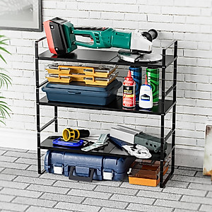 SANNO Expandable Cabinet Shelf Rack,Large Kitchen Cupboard Organizer Stackable Counter Shelf Organizer large Expandable Shelves Cupboard Organizer Rack, Black, 3 pack