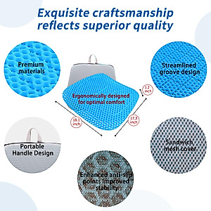 Emosty Large Gel Seat Cushion for Long Sitting with Air Flow, Portable Anti-Lip Gel Cushion for Office Home Chair, Car Seat, Wheelchair
