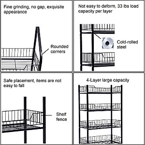4-Tier Kitchen Baker's Racks Snack Display Rack Organizer with Wheels Metal Standing Shelf Units for Bathroom Living Room Office Garage 19.6 x 10.6 x55in,150lbs Loading(Black)