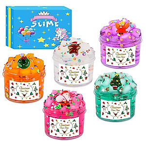 5 Pack Jelly Clear Slime Kit,Cute Toys and Stickers,Super Soft and Non-Sticky, Party Favors and Stress Relief Toy for Girls and Boys,DIY Slime Toy for Kids