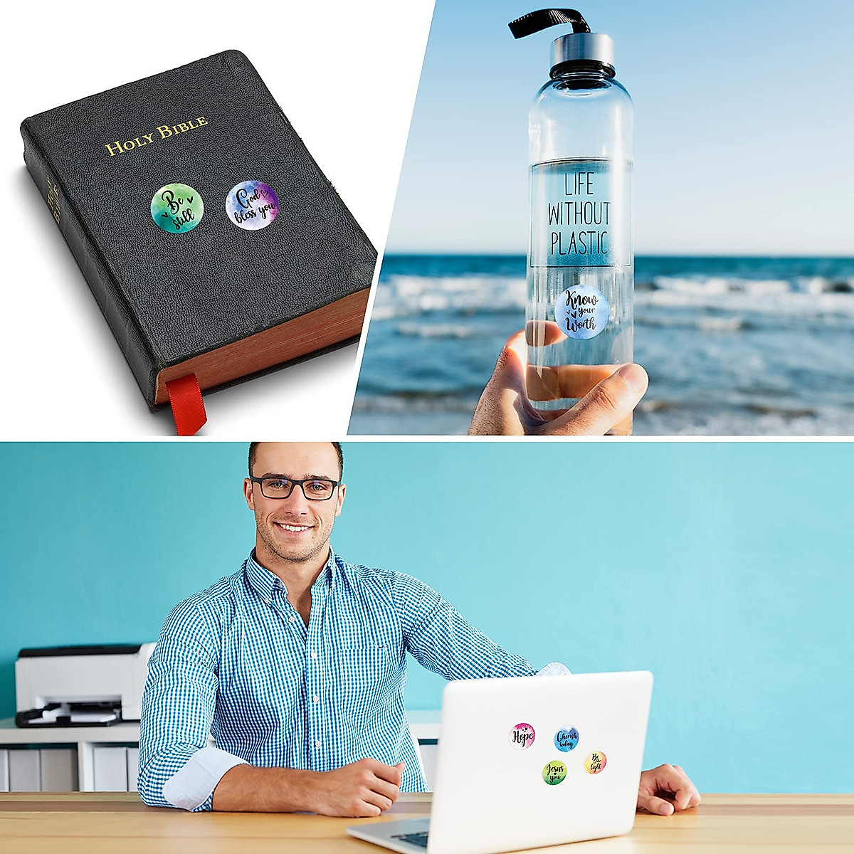 480 Pieces Inspirational Bible Verse Stickers Motivational Scripture Round Bible Stickers Faith Encouraging Decals for Prayer Laptop Phone Water Bottle Scrapbook(Cute Styles)