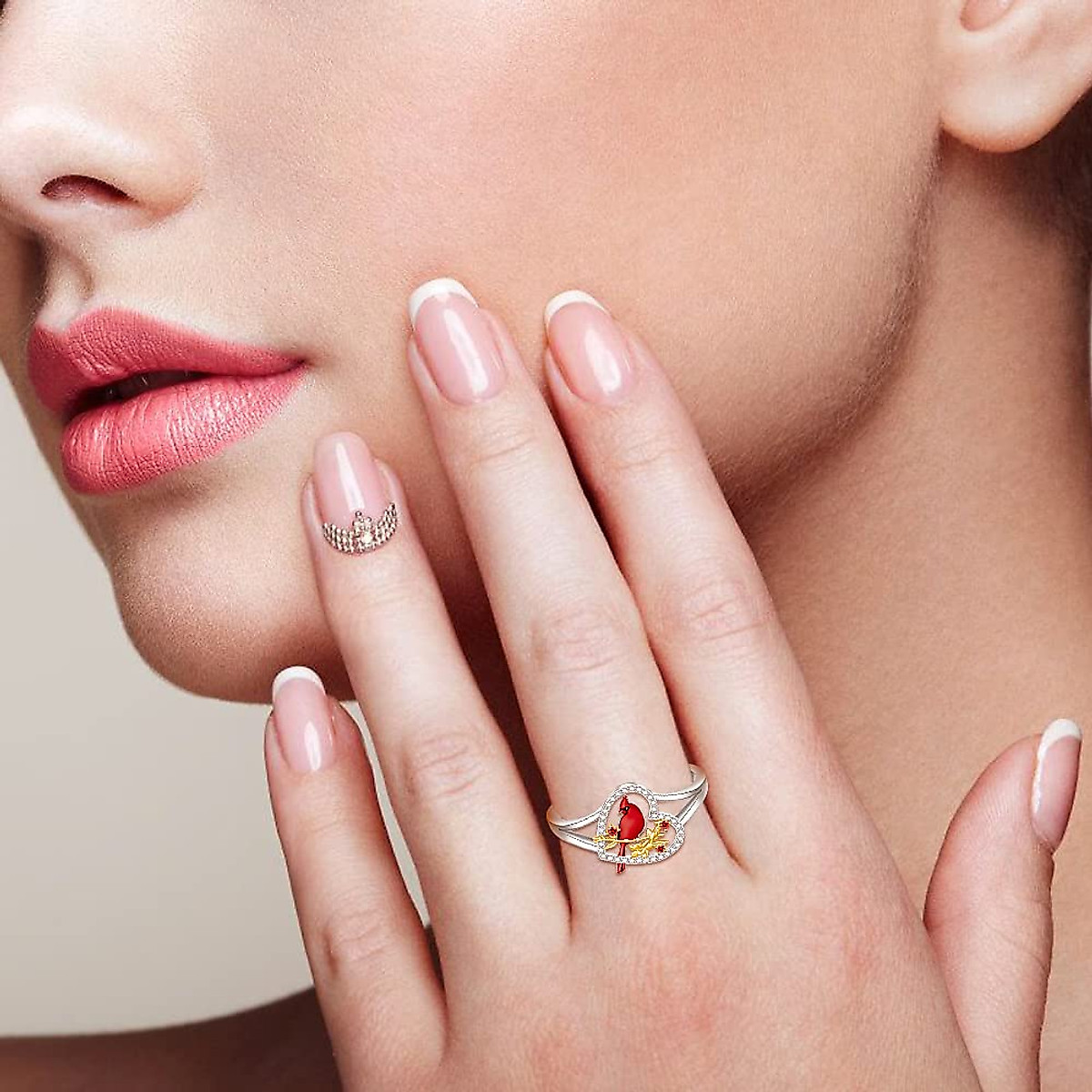 Cardinal Ring for Women Sterling Silver Heart Red Bird Cardinal Jewelry Spiritual Memorial Gifts for Loss of Loved One Size 8