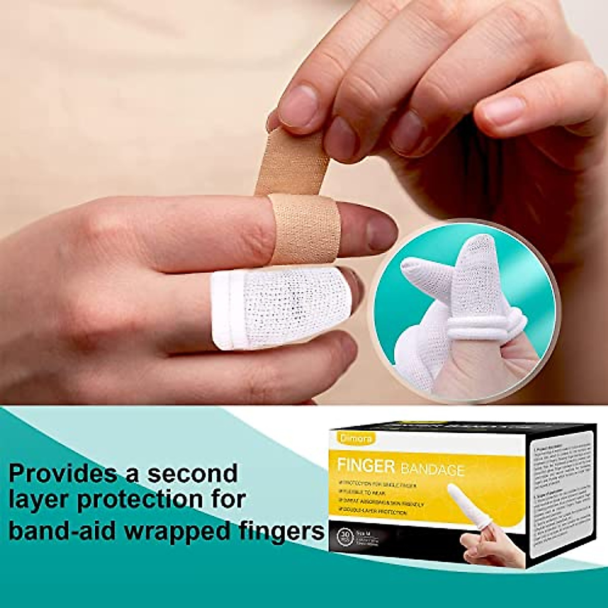 Dimora 60Pcs Finger Bandage Cotton-Made Elastic Bandages Breathable Finger Cots for Wounds, Ideal Finger Glove for Scald Protection, Cargo handling, Gardening Work, Sports and Fitness