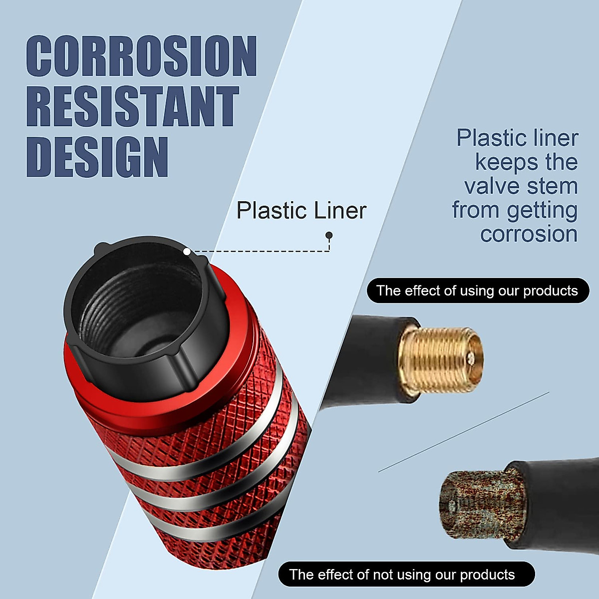 Tire Valve Stem Cap Cover - (5 Pack) Tire Air Caps Metal with Plastic Liner Corrosion Resistant Leak-Proof for Car Truck Motorcycle SUV and Bike Red
