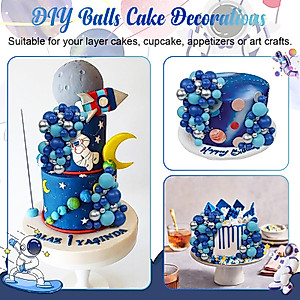 Acmee 115 PCS Ball Cake Toppers - Mini Balloon Cake Decorations Foam Ball Cupcake Picks DIY Cake Insert Toppers for Birthday Party Wedding Baby Shower (Blue, Silver)