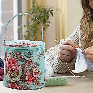 MagiDeal Yarn Storage Bag with Handle, Polyester Holder Case, Gift Tote Zipper Closure Crocheting Knitting Supplies Crochet Bag for Knitting Lovers, Flower